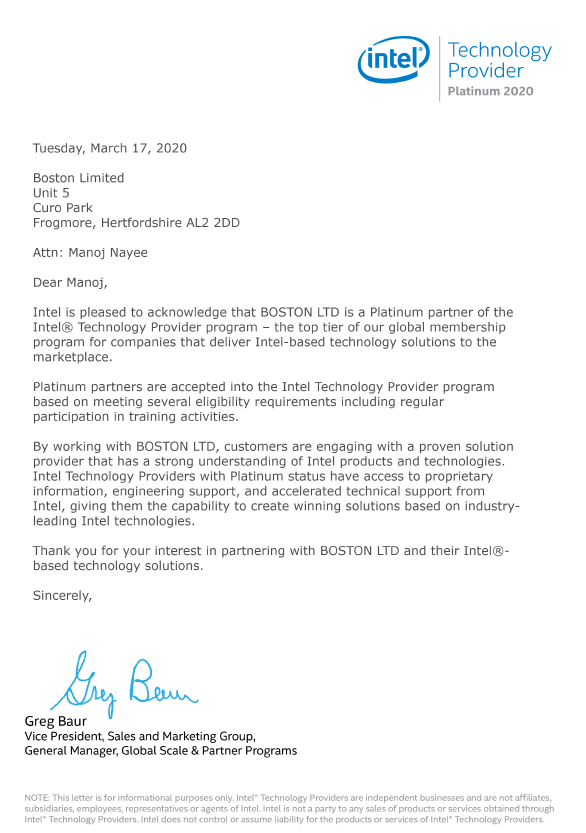 We are Intel Platinum Technology Providers for 2020!